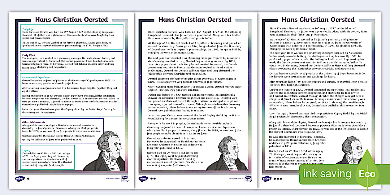 Hans Christian Oersted Fact File (teacher made) - Twinkl