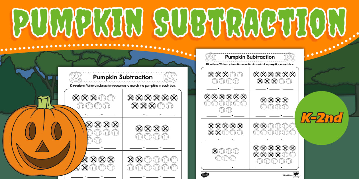 Pumpkin Subtraction Equation Worksheet (Teacher-Made)