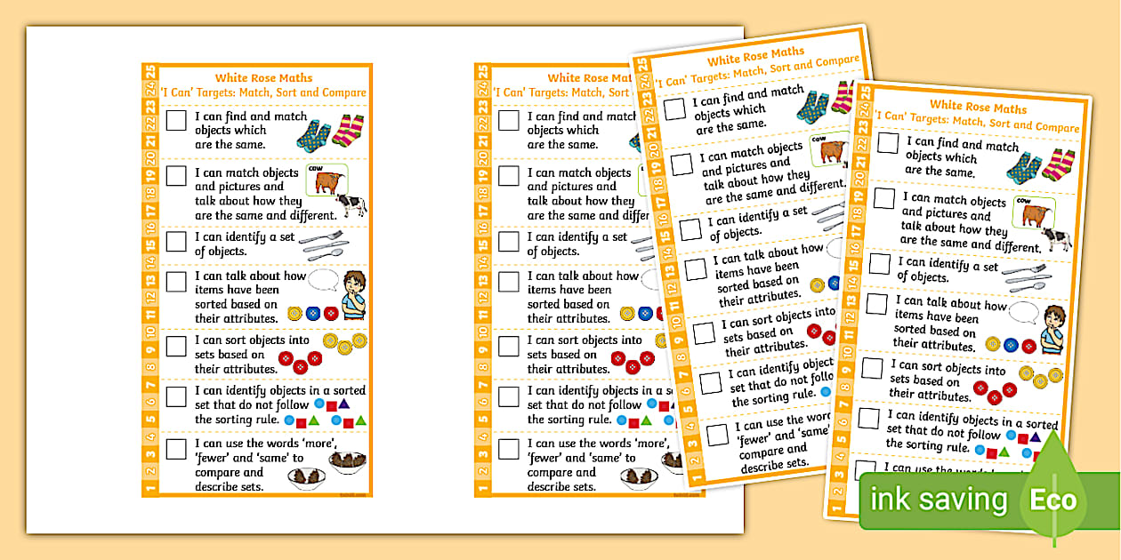 EYFS 'I Can' Bookmarks White Rose Maths: Match Sort Compare