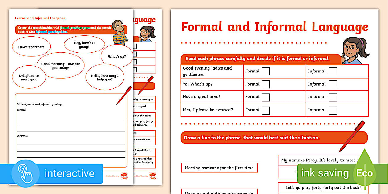 Formal and Informal Language Worksheet | Twinkl - Twinkl