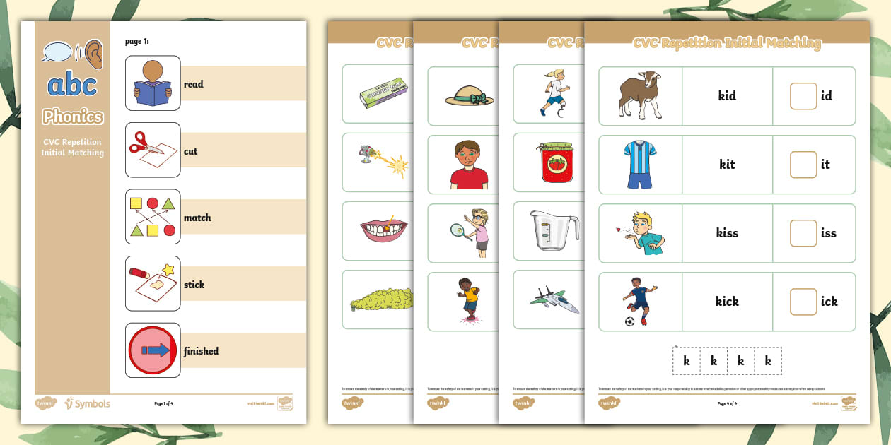 Structured Steps Repetition Initial Consonant CVC Matching 'g,h,j,k'
