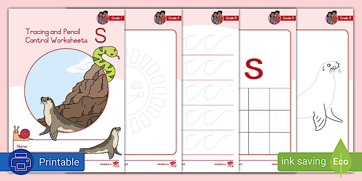 Gr. R Phonics: Letter S Tracing and Pencil Control Worksheets