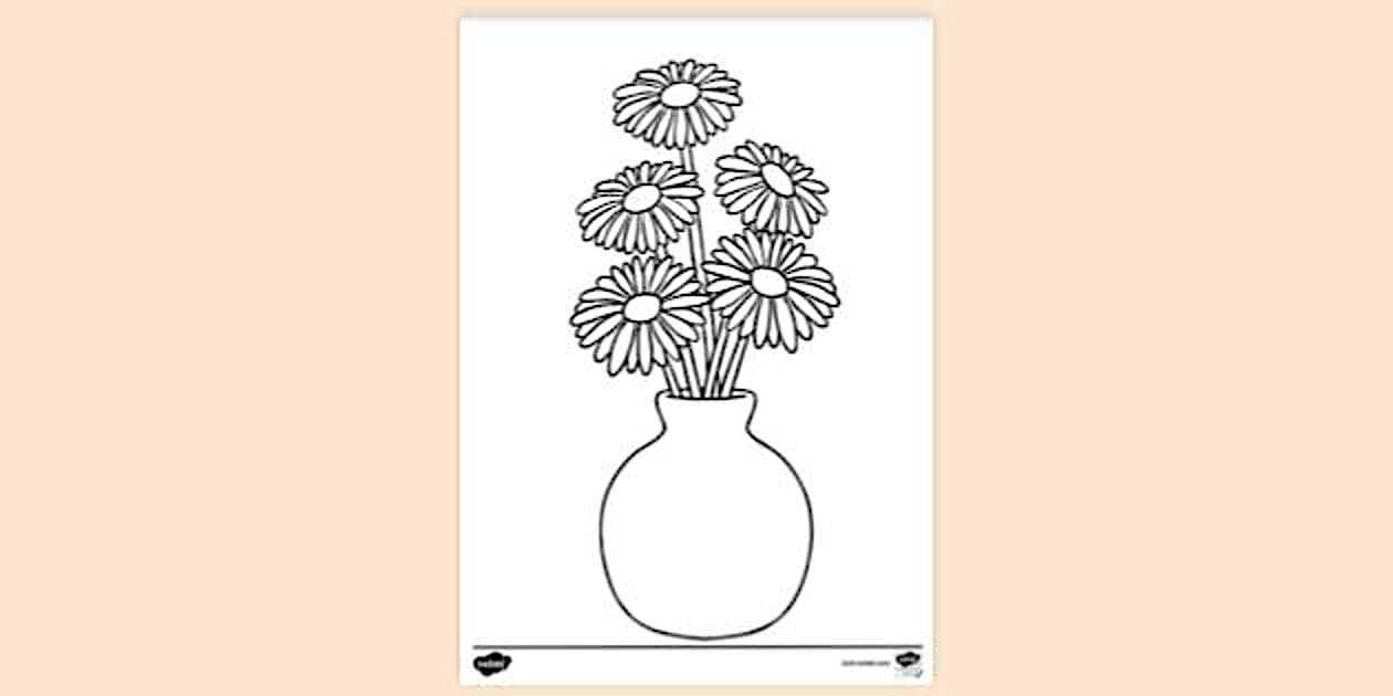 5 Daisies in Vase Colouring Sheet (teacher made) - Twinkl