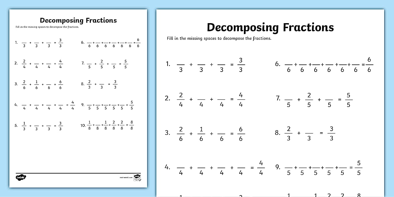 Fourth Grade Decomposing Fractions Into Sums With the Same Denominator