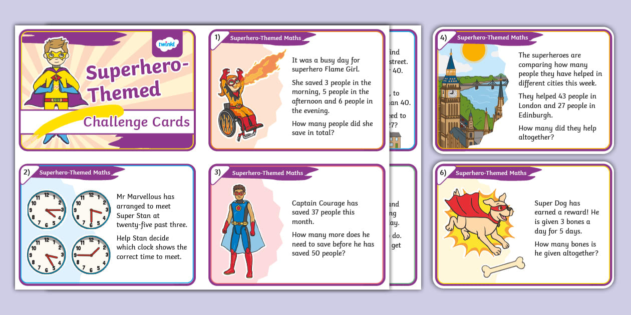 👉 Year 2 Superhero -Themed Maths Challenge Cards - Twinkl