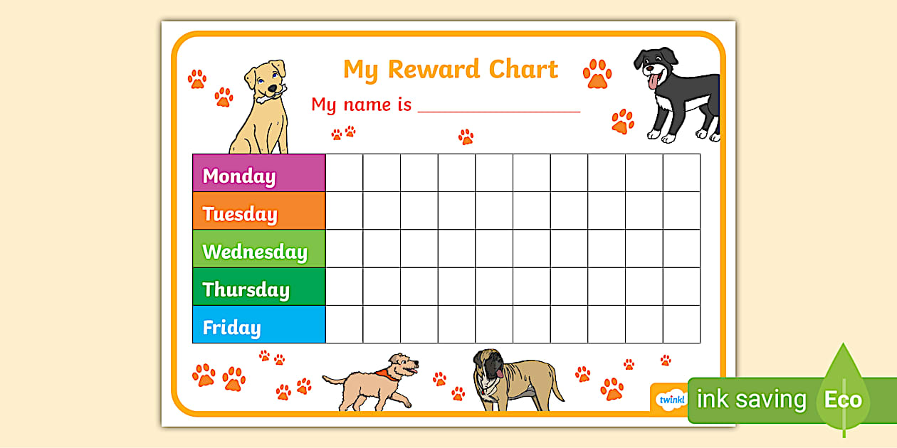 Dog-Themed Reward Chart, Dog-themed behaviour chart - Twinkl