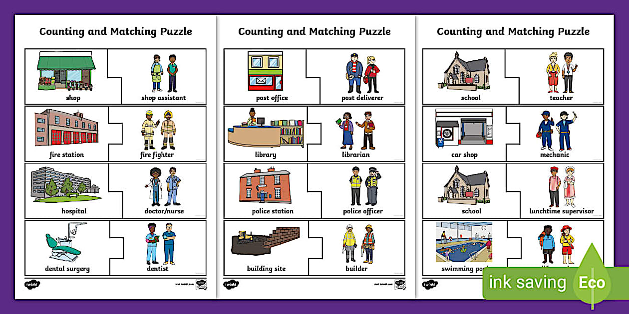 People Who Help Us Matching Buildings Activity - Twinkl