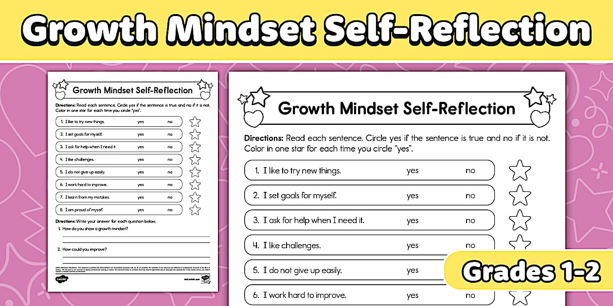 Growth Mindset Self-Reflection for 1st-2nd Grade