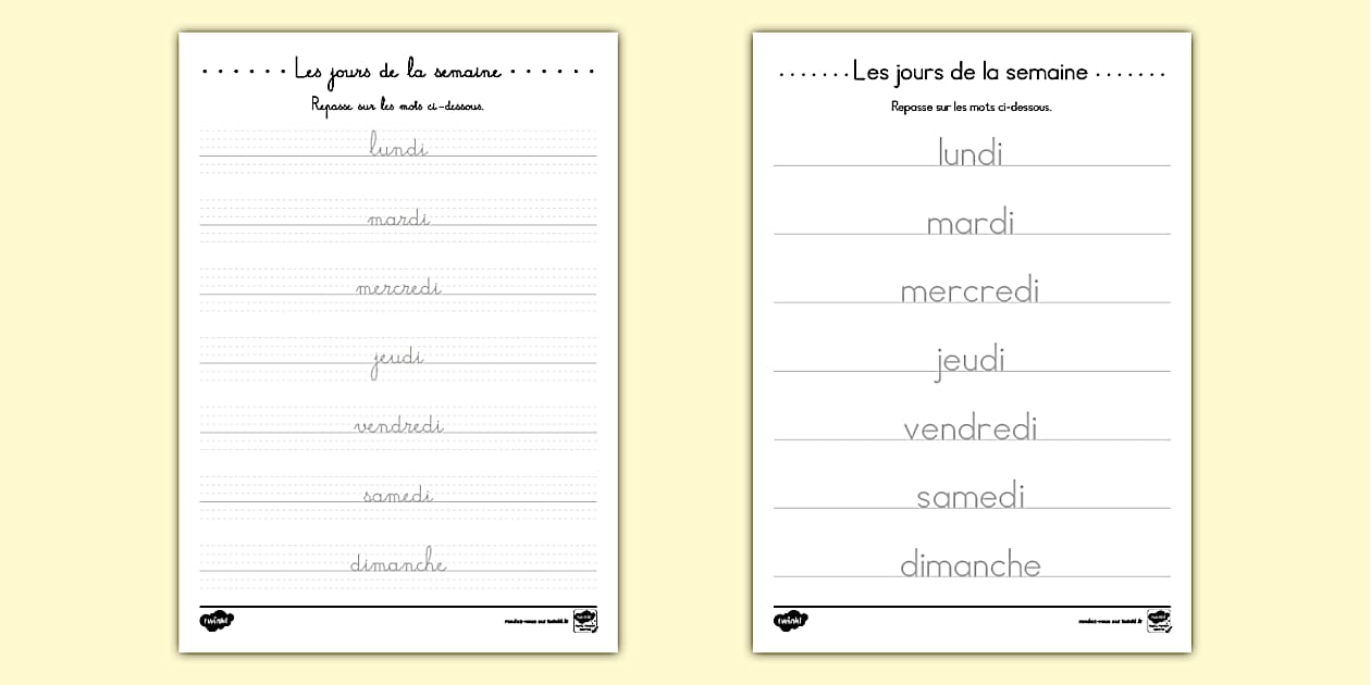 Activité d'écriture : Les jours de la semaine