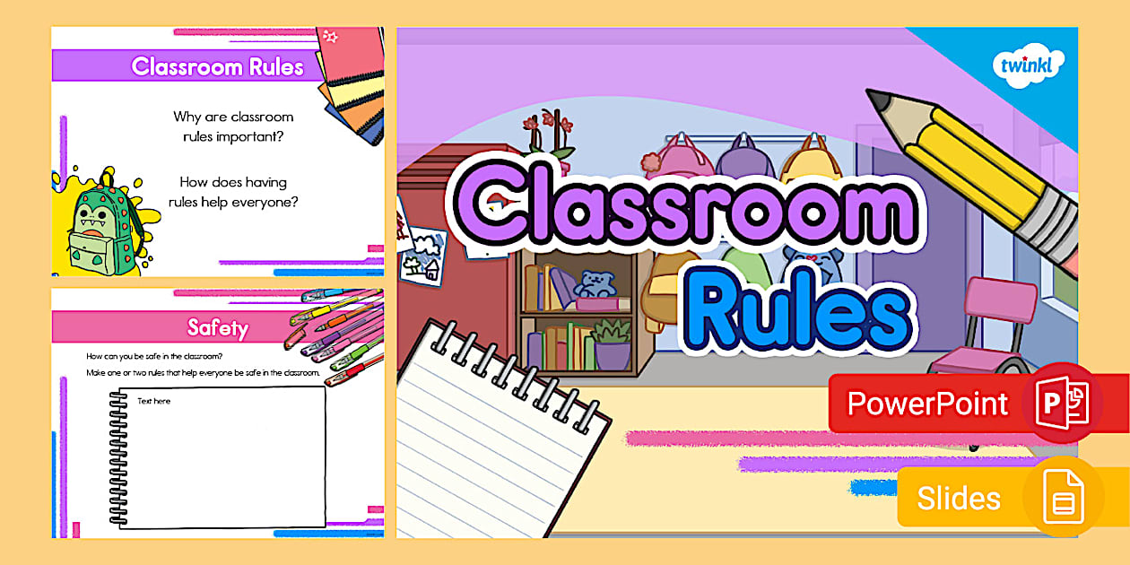 Editable Classroom Rules PowerPoint & Google Slides for K-2nd Grade