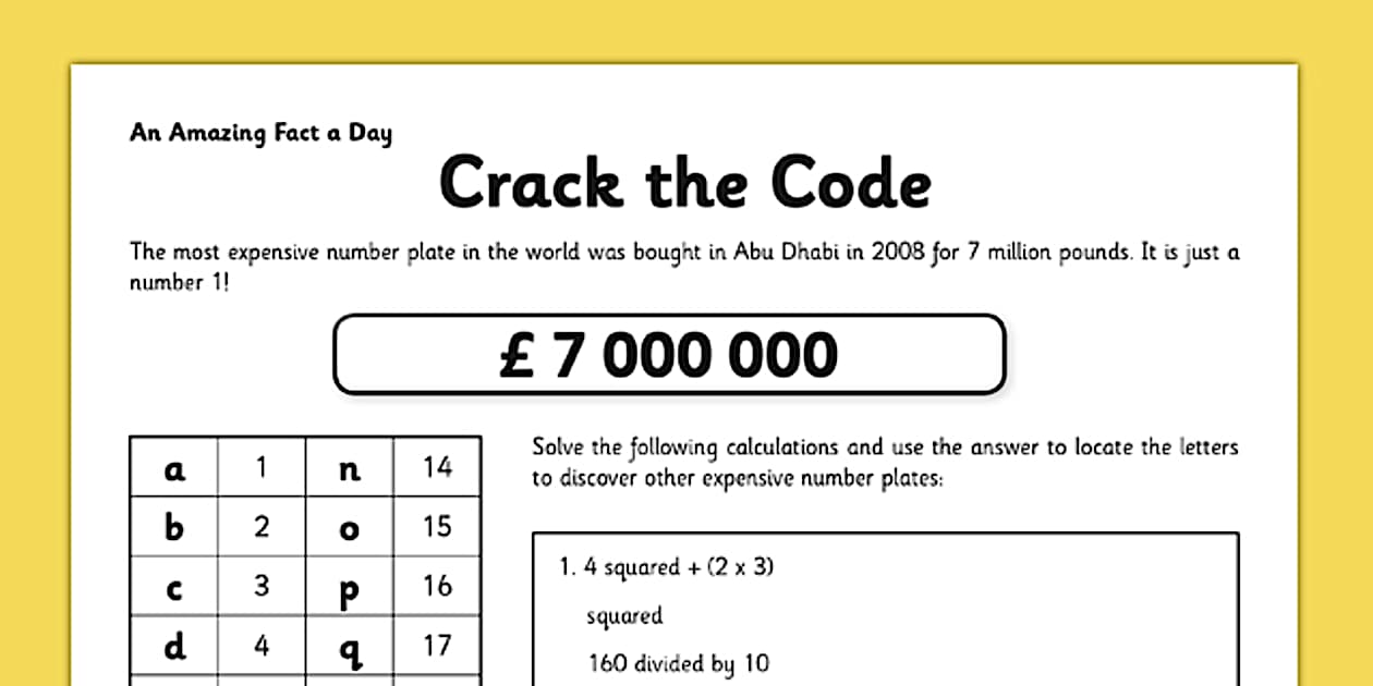 Crack the Code Worksheet / Worksheet (teacher made) - Twinkl