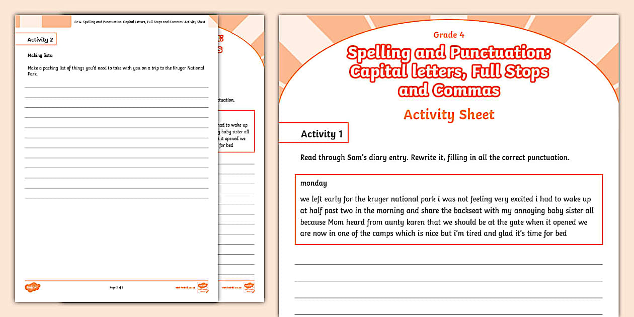 Gr 4: Capital Letters, Full Stops and Commas: Activity Sheet