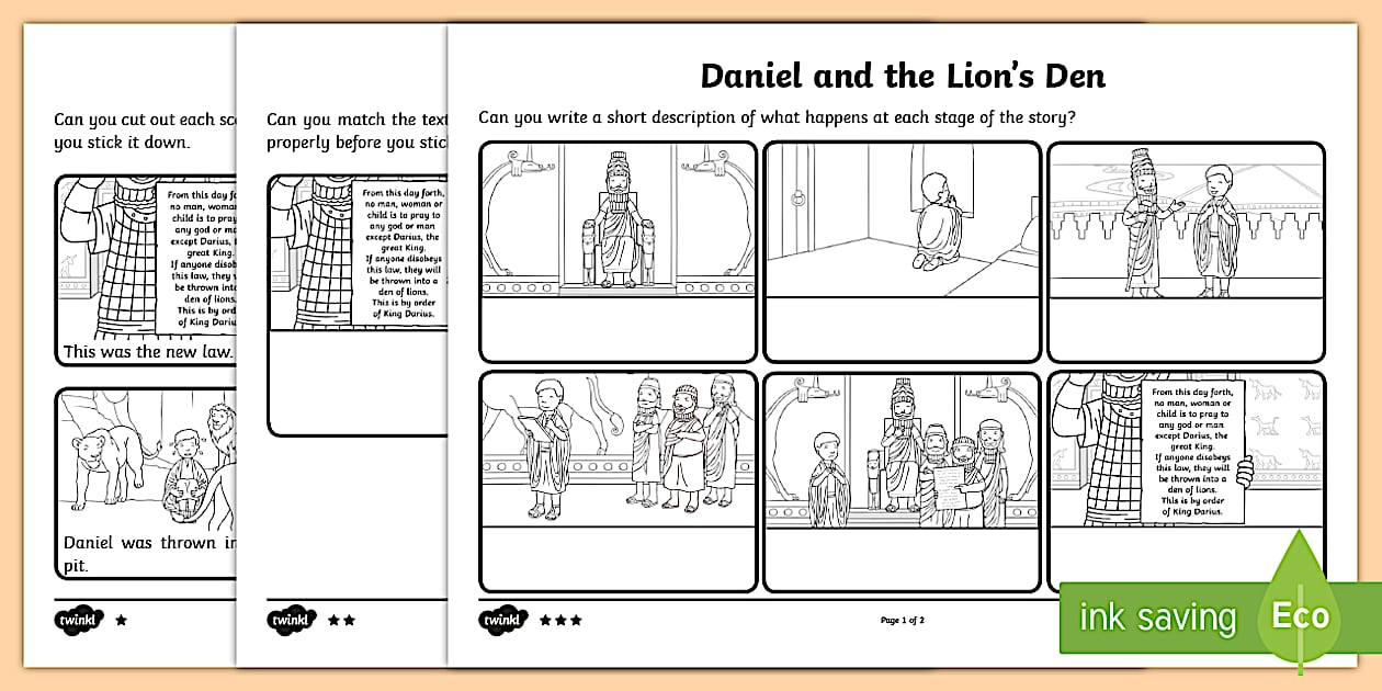 Editable Daniel and the Lion's Den Differentiated Sequencing Worksheet