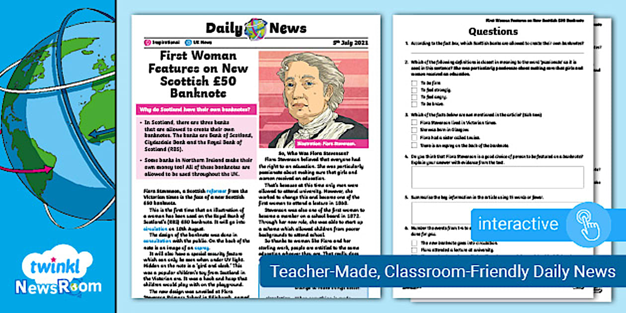 News Story for Children 9-11: Flora Stevenson Banknote