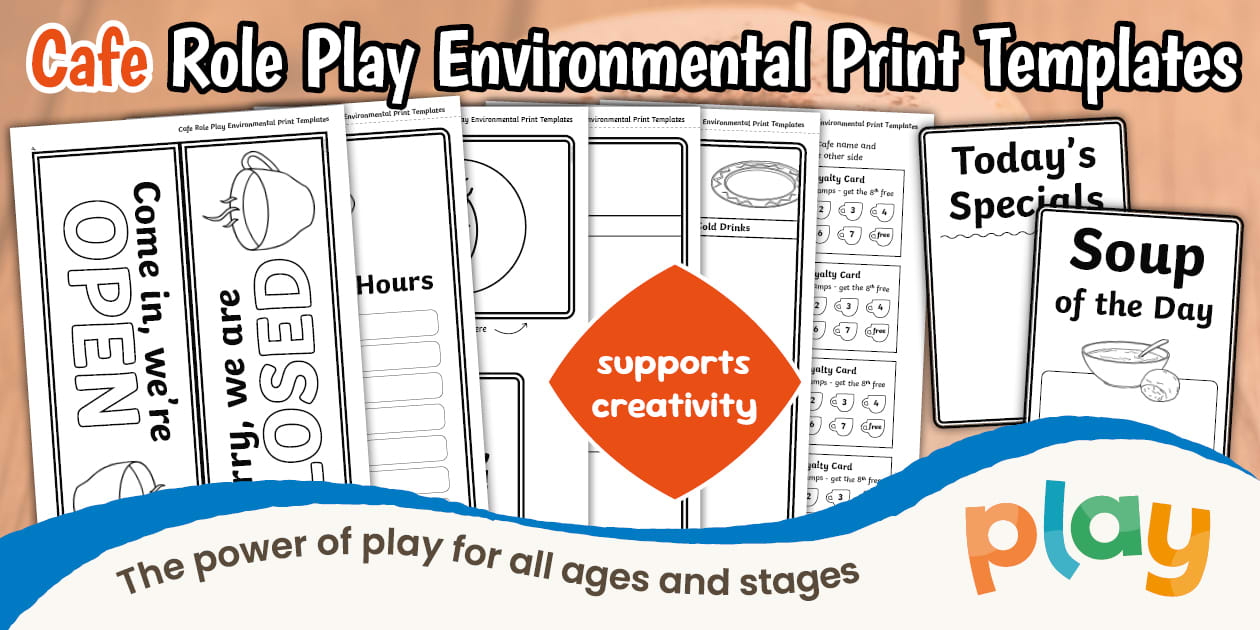 Cafe Role Play Environmental Print Templates