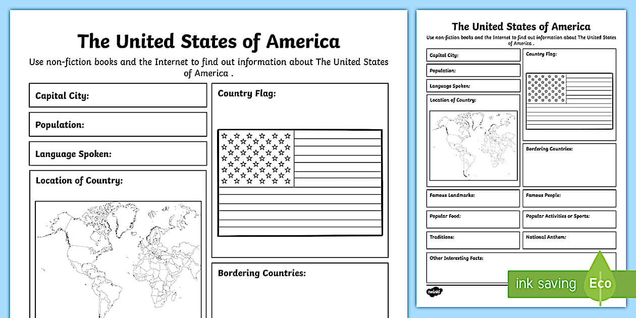 Facts about America | USA Fact File Writing Template