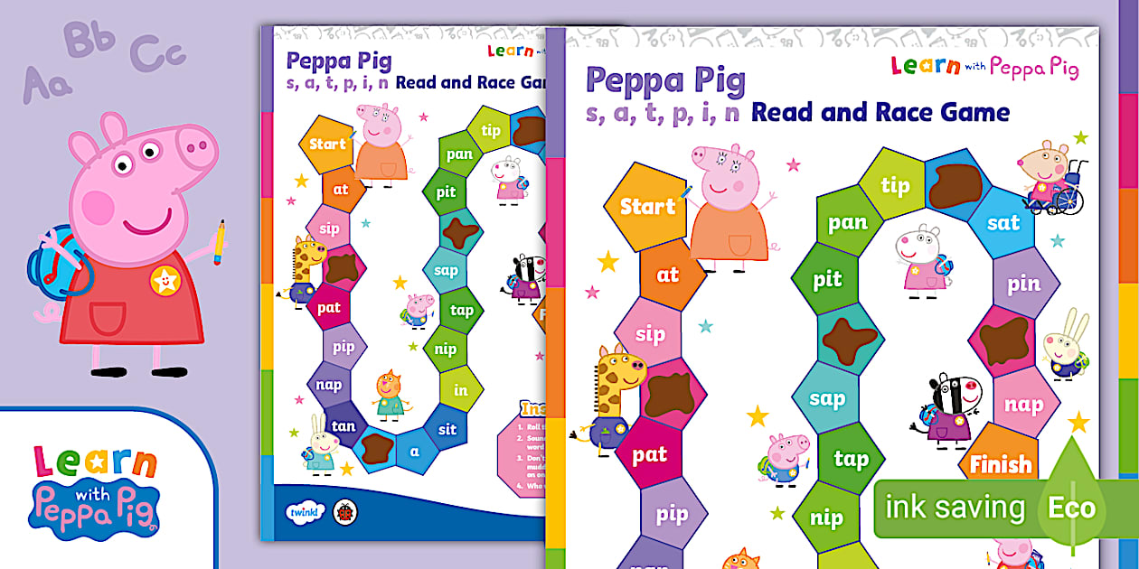 FREE! - Peppa Pig: s, a, t, p, i, n Read and Race Game | Twinkl