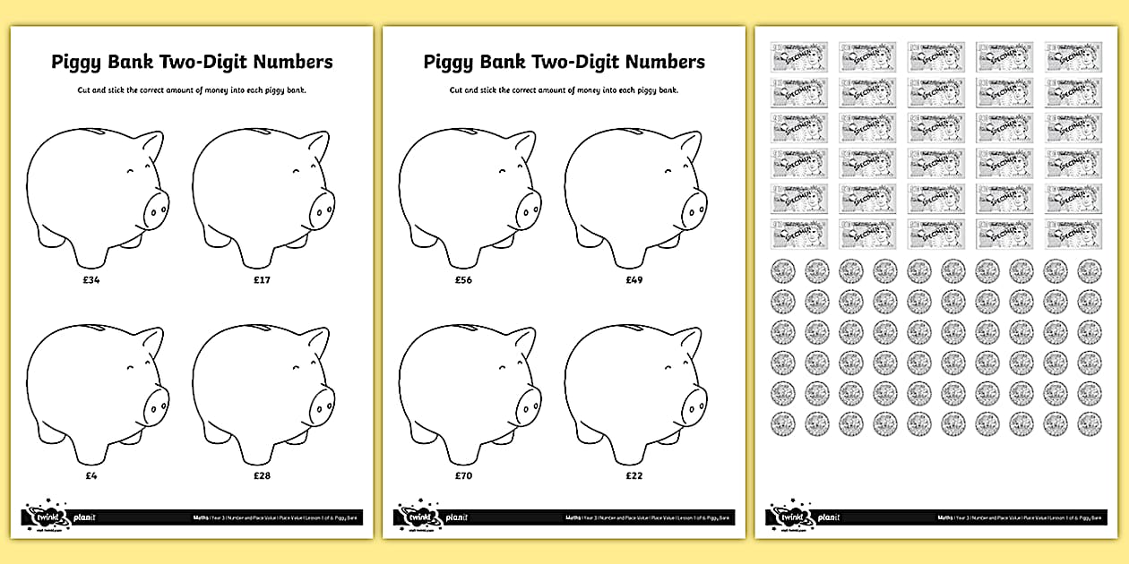 Piggy Bank Two-Digit Numbers Money Activity (teacher made)