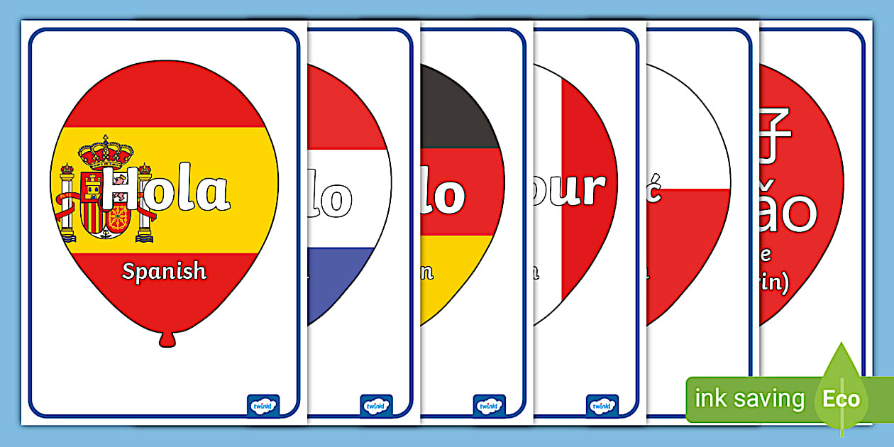 Mixed Languages Hello Balloons - Twinkl