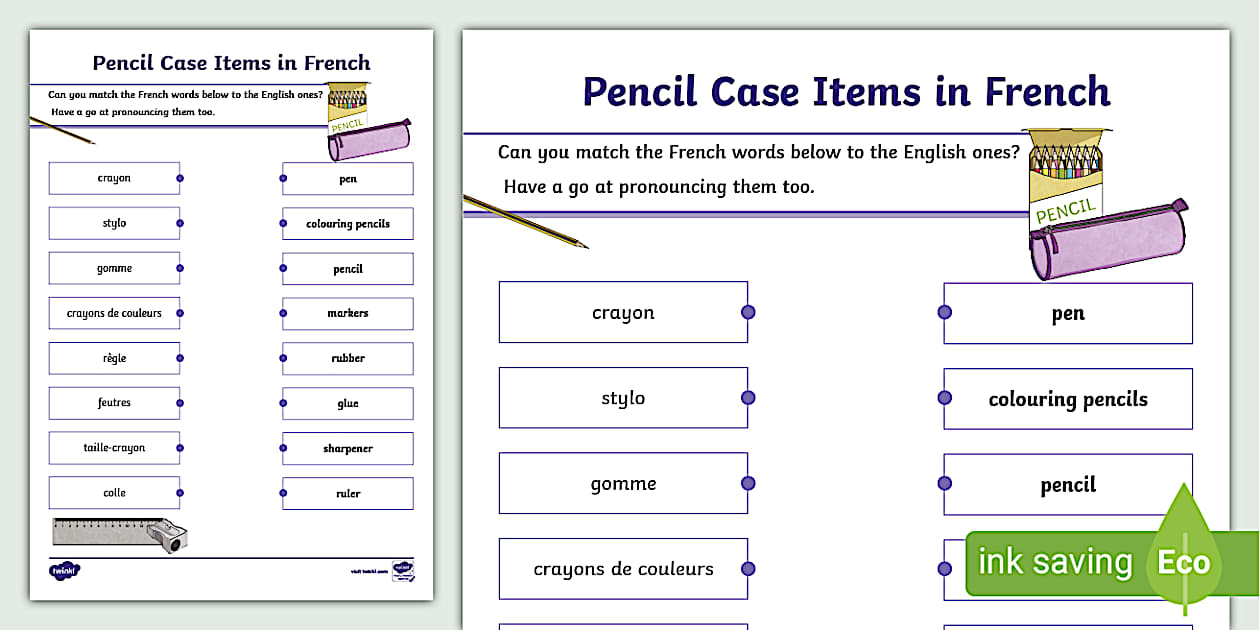 👉 Pencil Case Items in French Activity Sheet