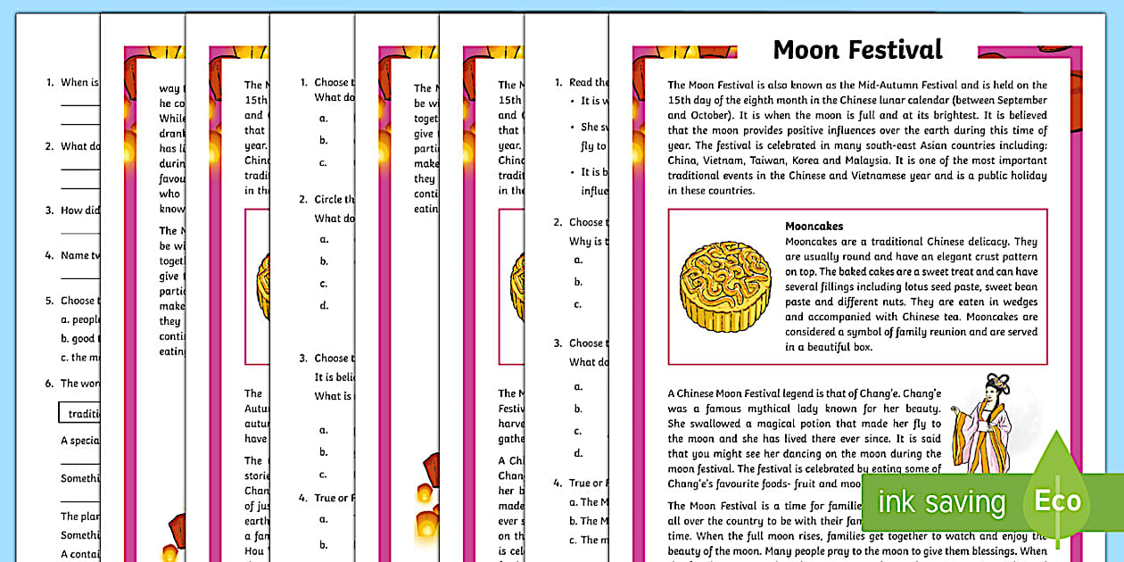 Moon Festival Differentiated Reading Comprehension Activity-Australia