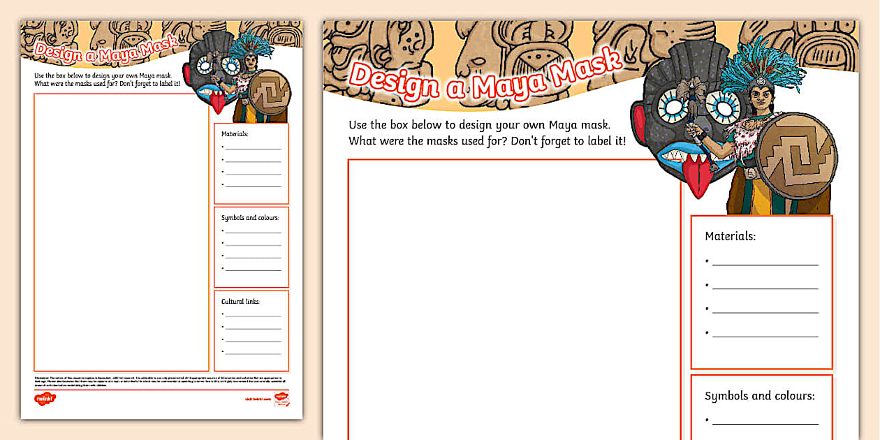 Design a Maya Mask Worksheet (teacher made) - Twinkl