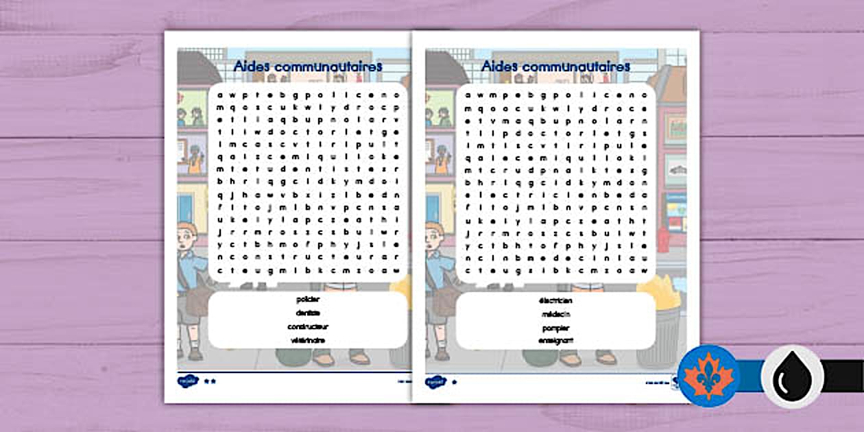 Community Helpers Vocabulary | Word Search | French