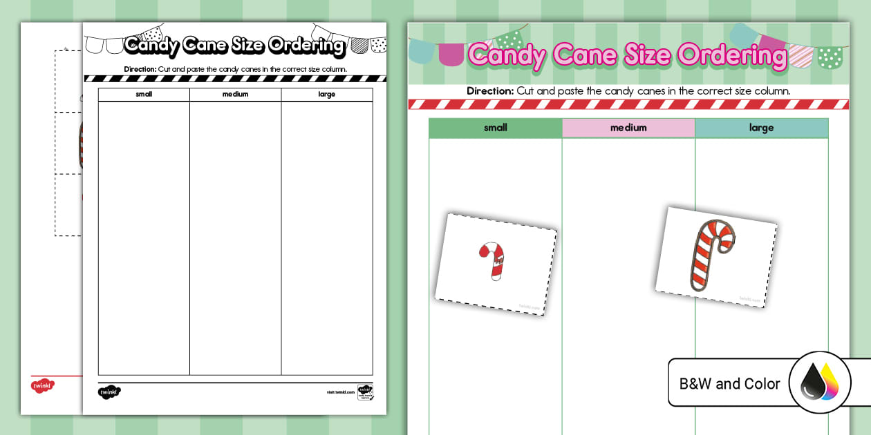 Candy Canes Size Ordering Cut and Paste Activity - Twinkl