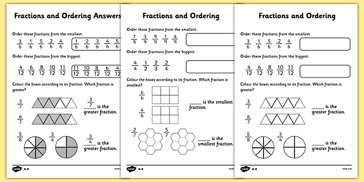Ordering Fractions Differentiated Worksheet - Math - Twinkl