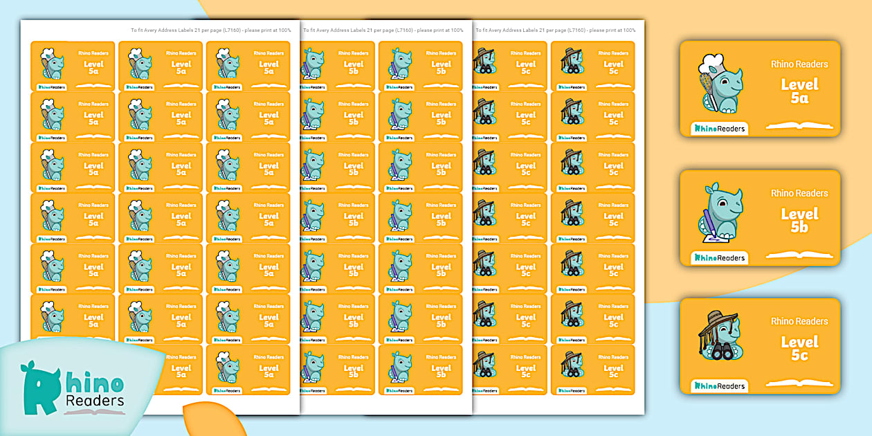 Rhino Readers Level 5 Book Cover Labels (teacher made)