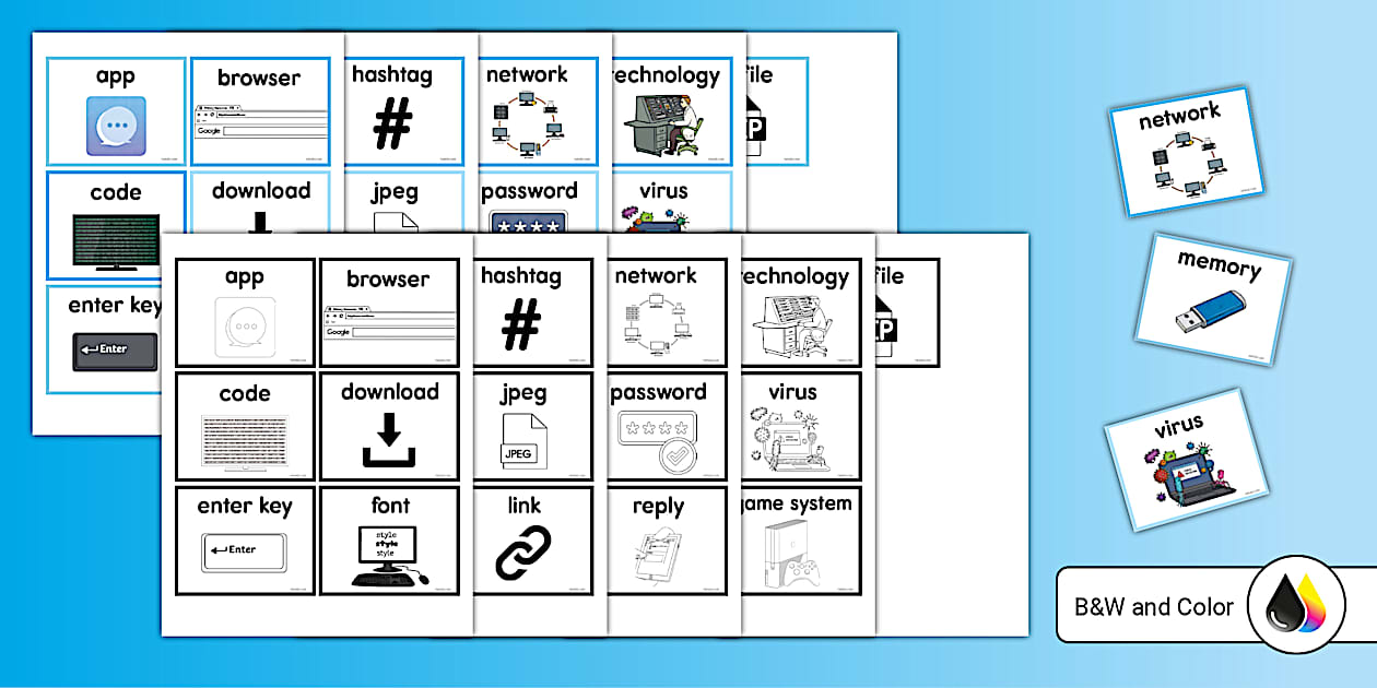 A to Z Technology Terms Illustrated Vocabulary Cards