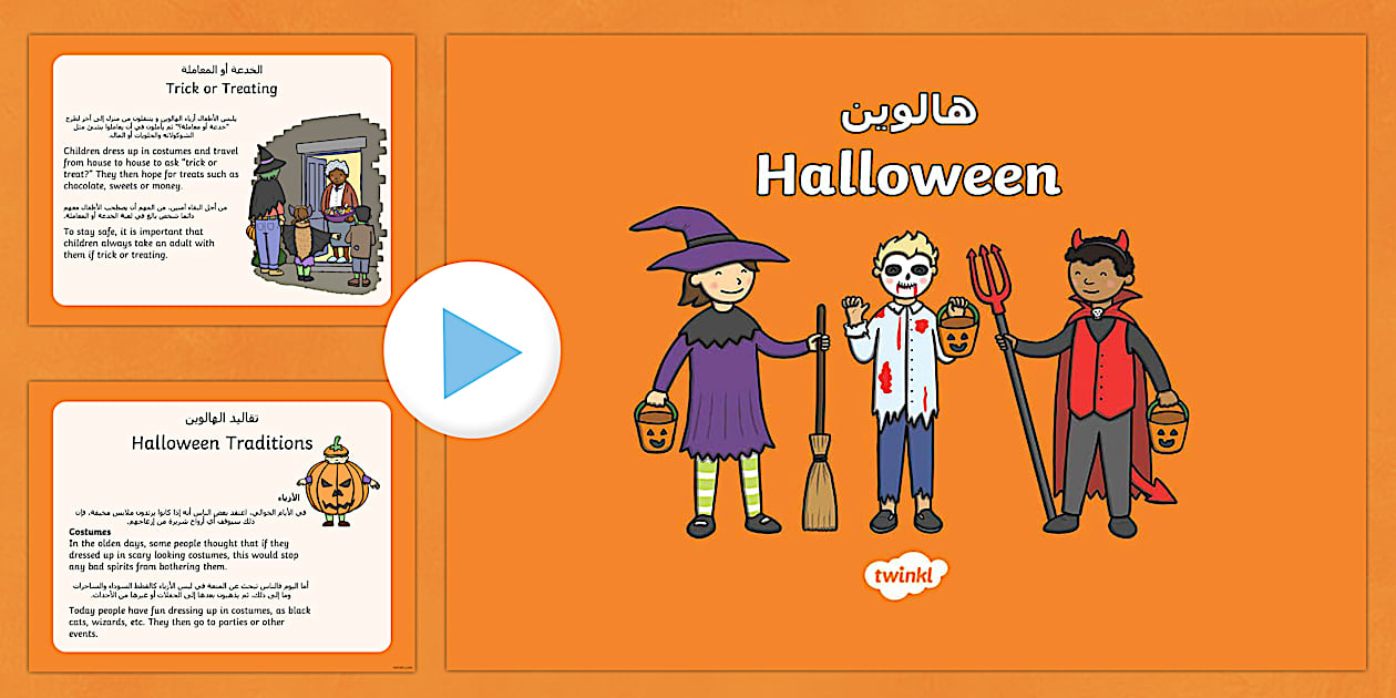 All About Halloween PowerPoint KS1 Arabic/English - Halloween Information