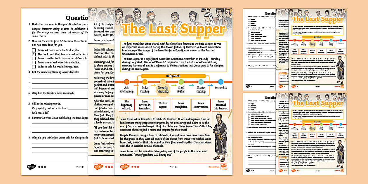 UKS2 The Last Supper Differentiated Reading Comprehension Activity