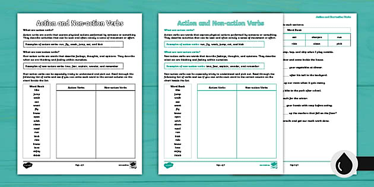 Action and Non-action Verbs Exercises (teacher made)