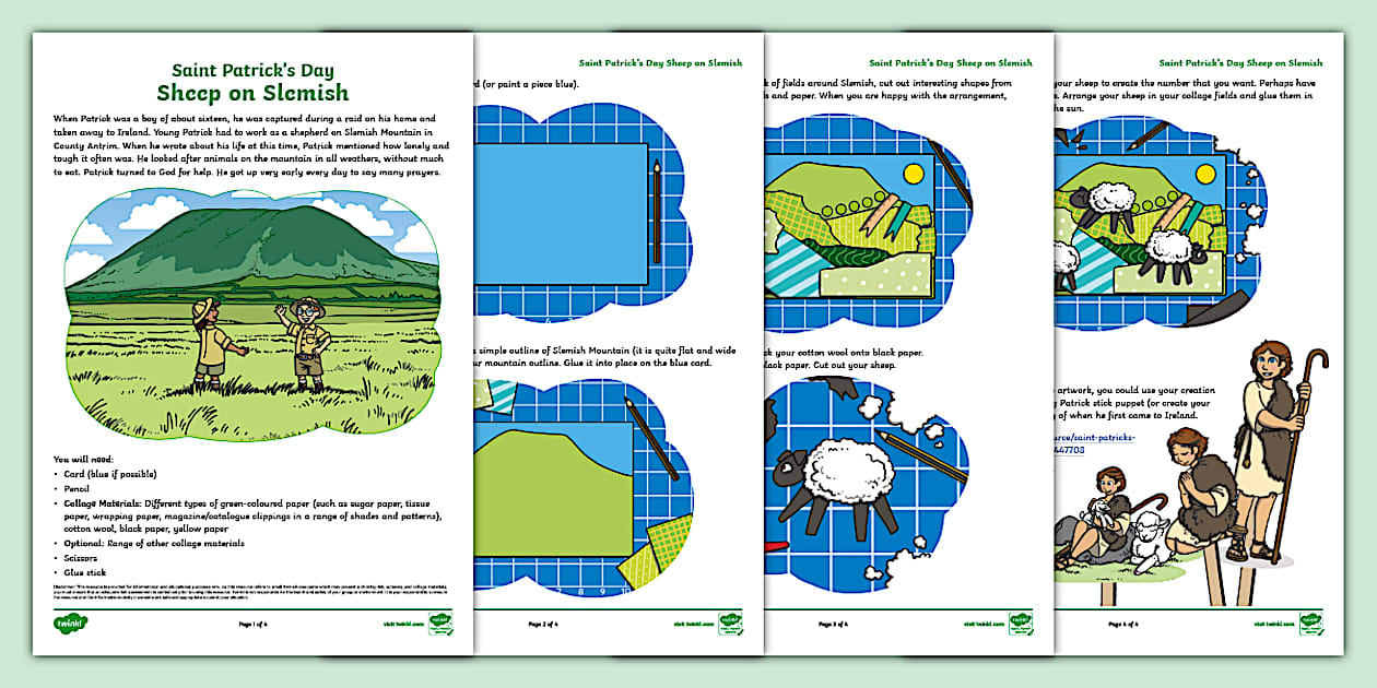 Saint Patrick's Day Sheep on Slemish Collage Activity