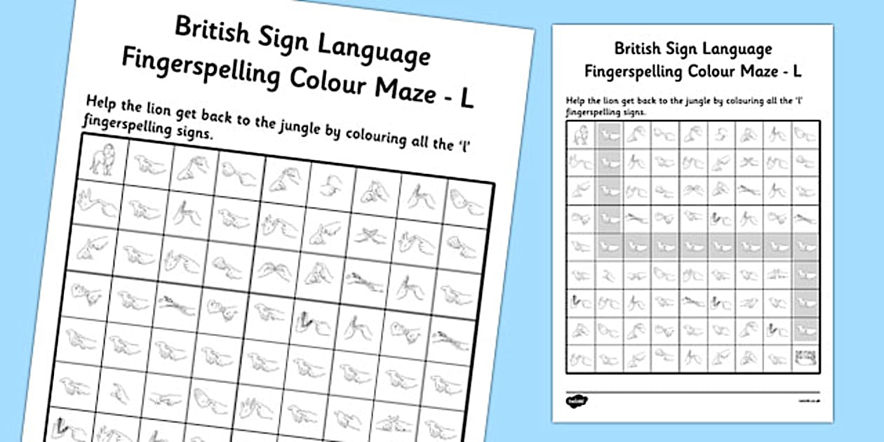 British Sign Language Left Handed Fingerspelling Colour Maze L