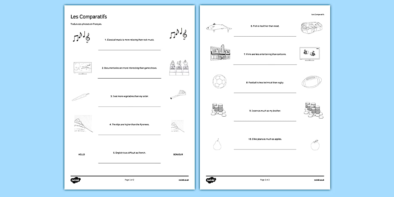 Les comparatifs Exercices (teacher made) - Twinkl