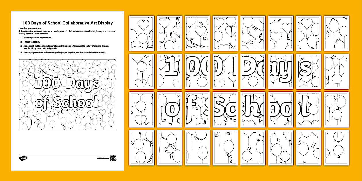 100 Days of School Collaborative Colouring - Twinkl
