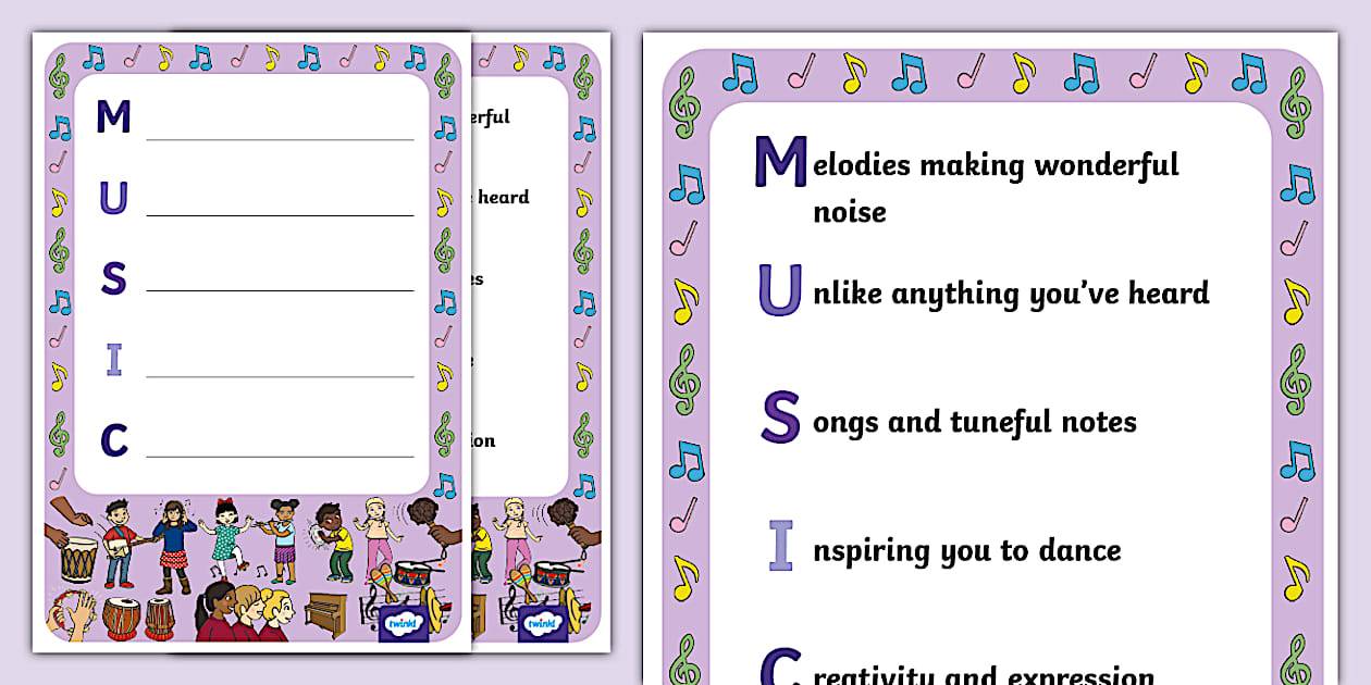 Music Acrostic Poem Example (teacher made) - Twinkl