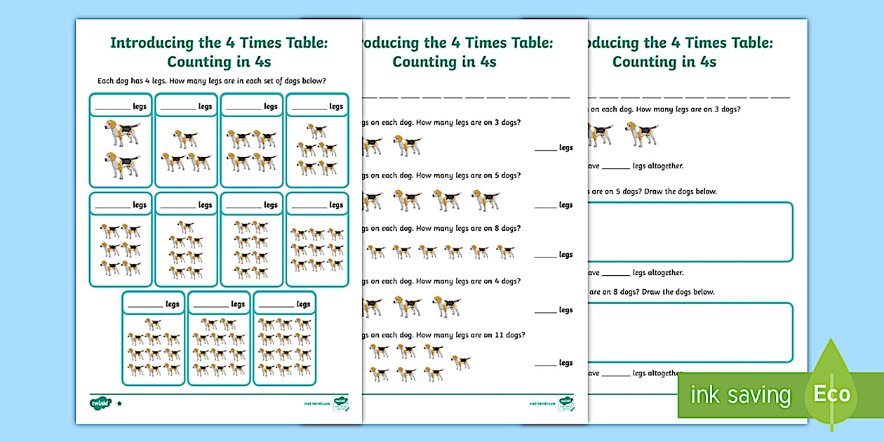 Introduction to the 4 Times Table Differentiated Worksheets