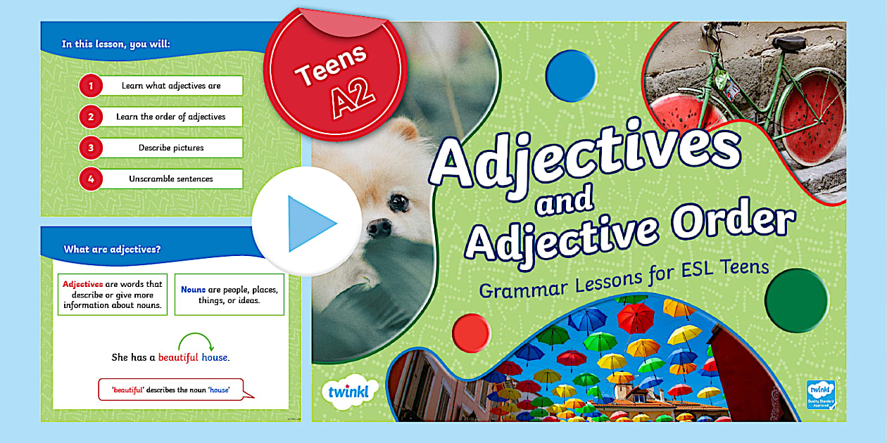 ESL Adjective Placement in English PowerPoint [A2] | Twinkl