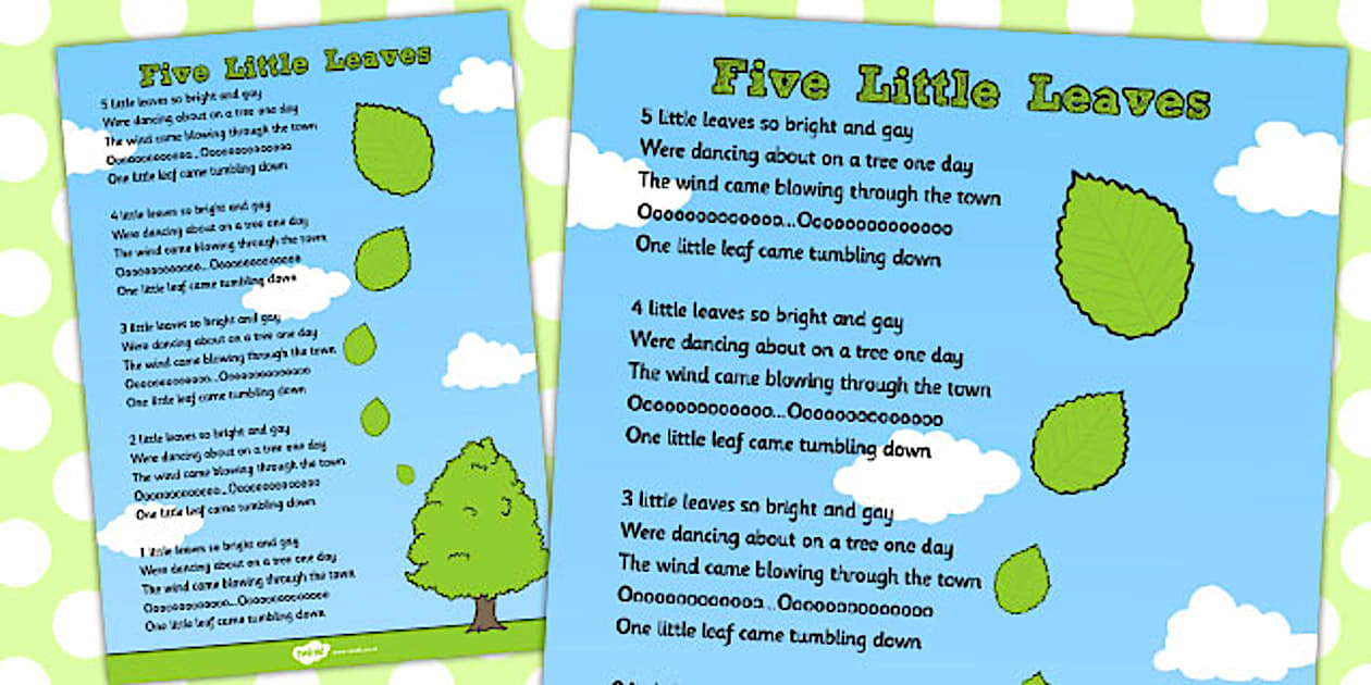 Five Little Leaves Counting Song Sheet - Twinkl
