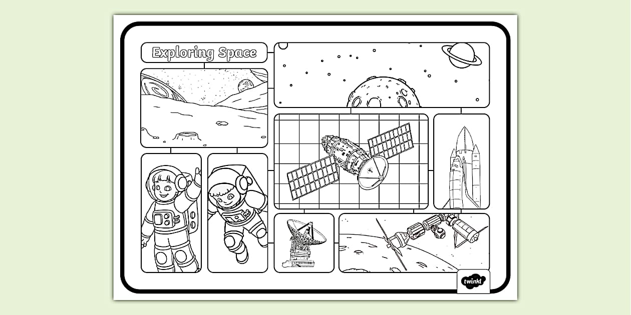STEM IU Yr 2 Exploring Space Title Colouring Page - Twinkl