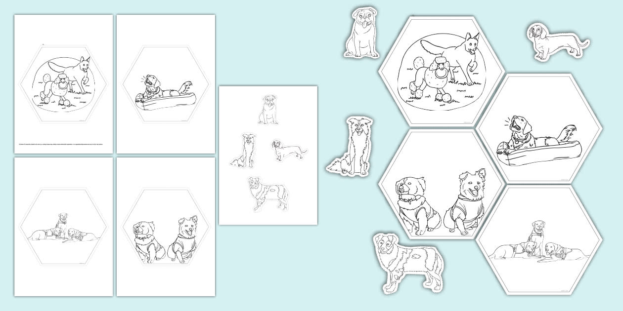 Dogs Hexagon Display Colouring Activity - Twinkl