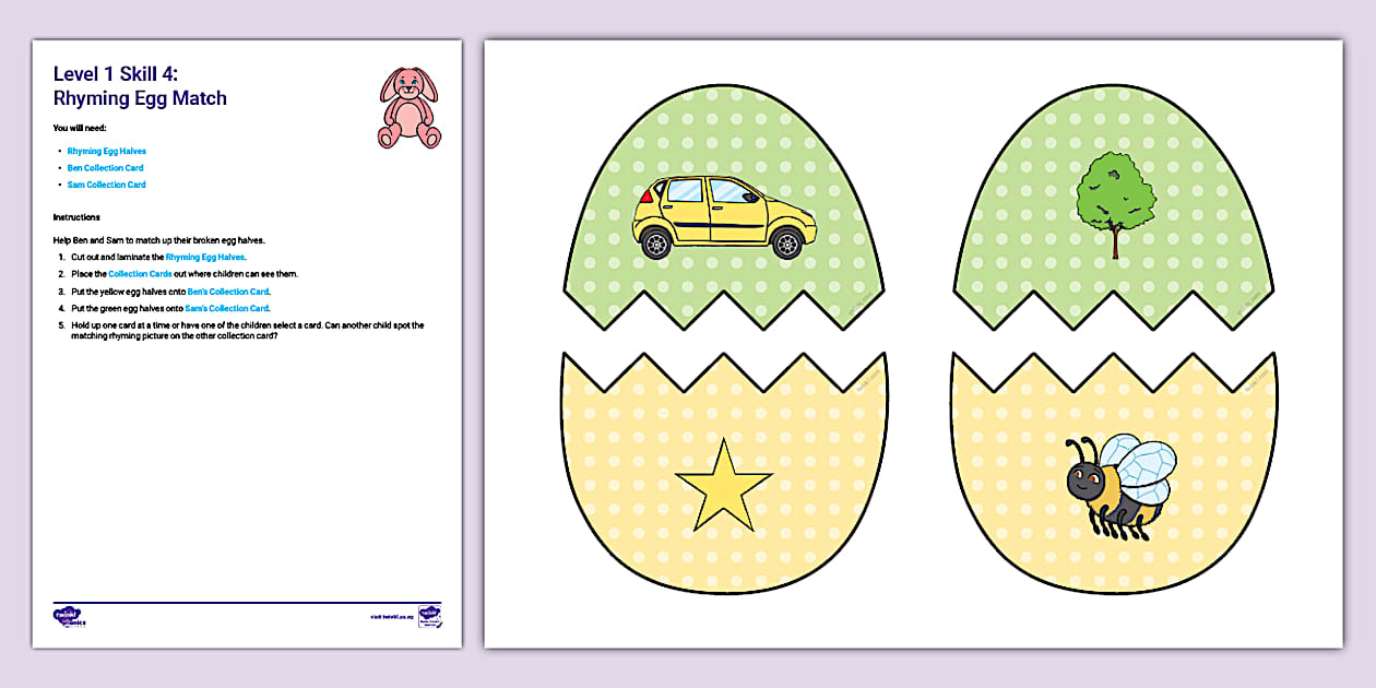 Easter Phonics: Level 1: Skill 4: Rhyming Egg Match - Twinkl