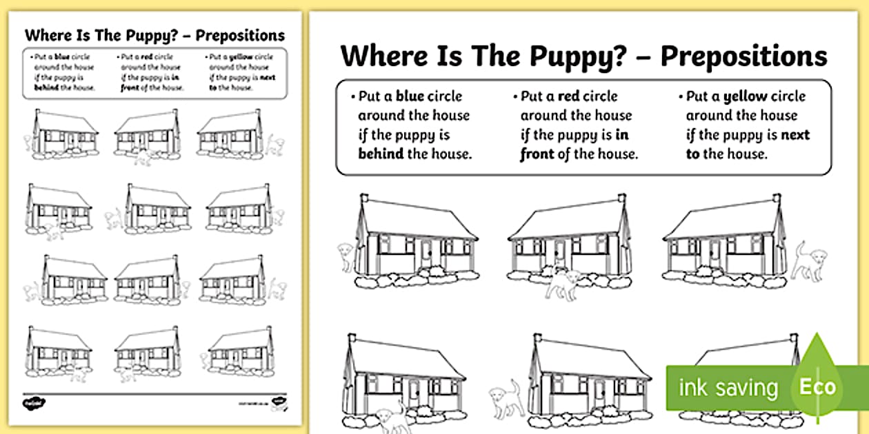 Where Is The Puppy? - Prepositions Worksheet (teacher made)