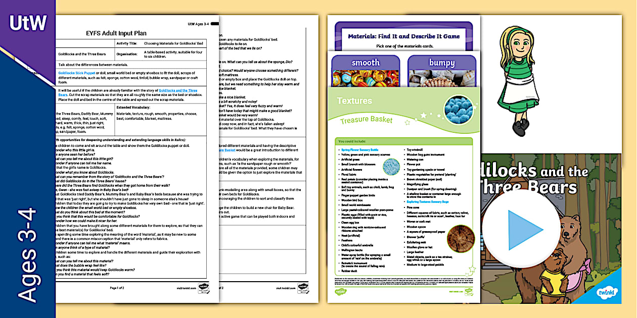 Kindergarten Materials for Goldilocks' Bed Lesson Plan and Resources