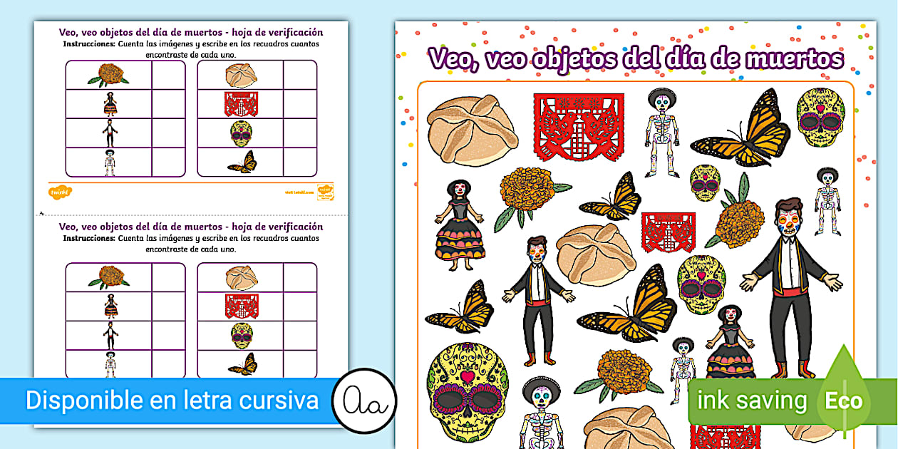 Hoja de Actividad: Veo, veo objetos del Día de Muertos- Guía de trabajo