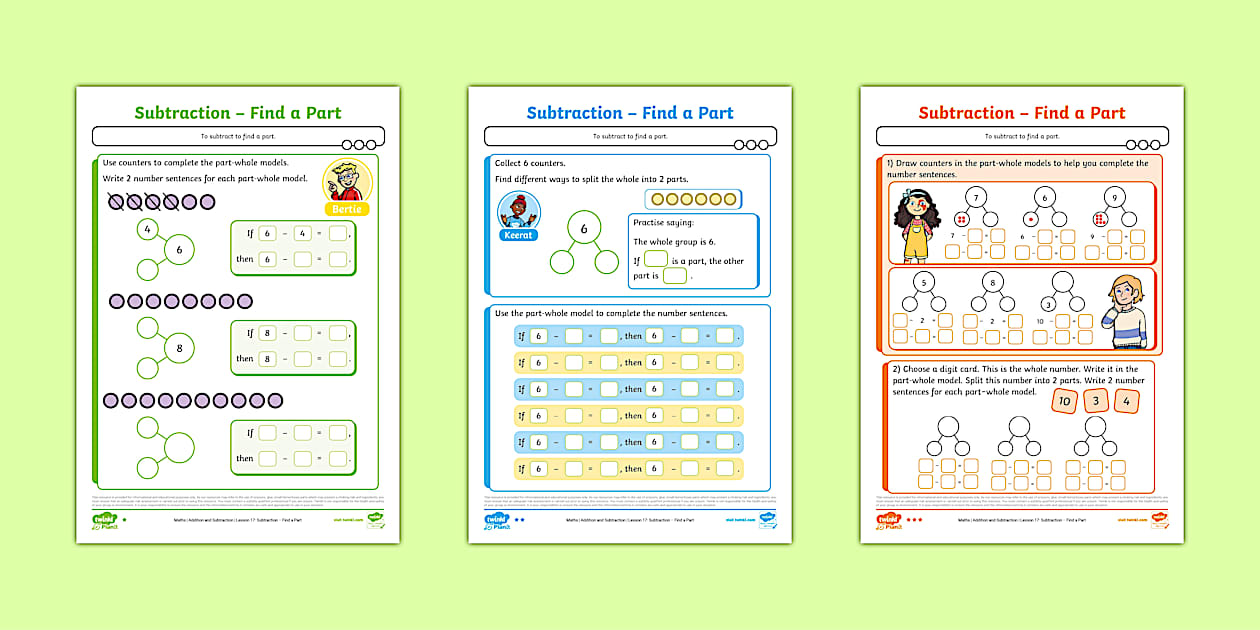 👉 Subtraction – Find a Part Differentiated Maths Worksheets
