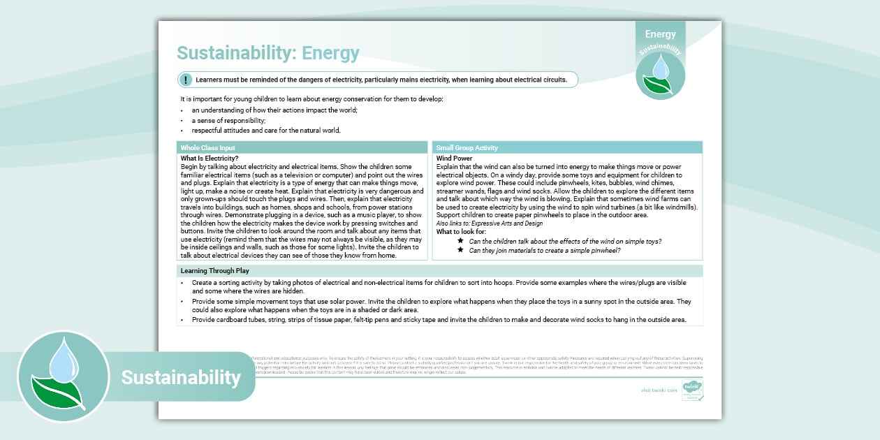 EYFS Sustainability Planning: Energy | Twinkl (teacher made)